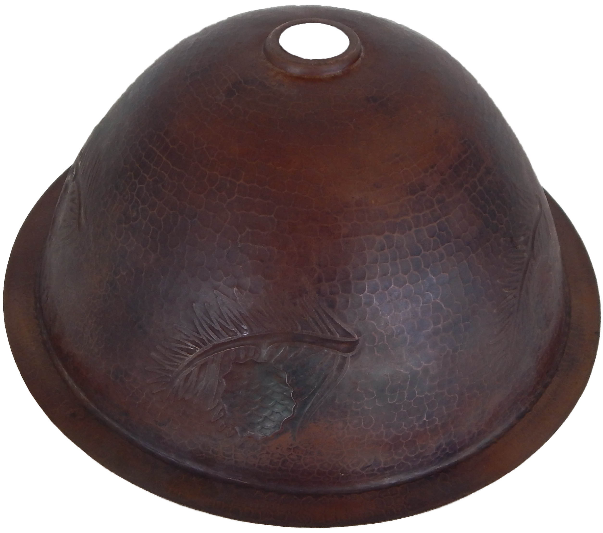 17" Round Copper Bathroom Sink - Hand Hammered Pure Copper Dark Pine ...