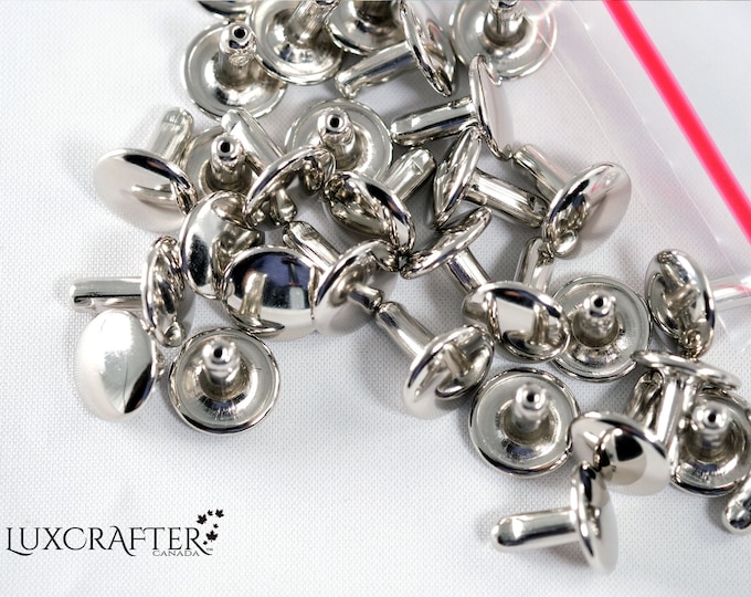 100 Sets 8mm Head X 7mm Post Rivet Round Cap Double Headed pearl Nickel ...