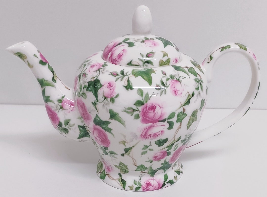 Ivy Rose Teapot 20 Fl Oz Fine Bone China Pink Roses Flowers Floral Hand ...
