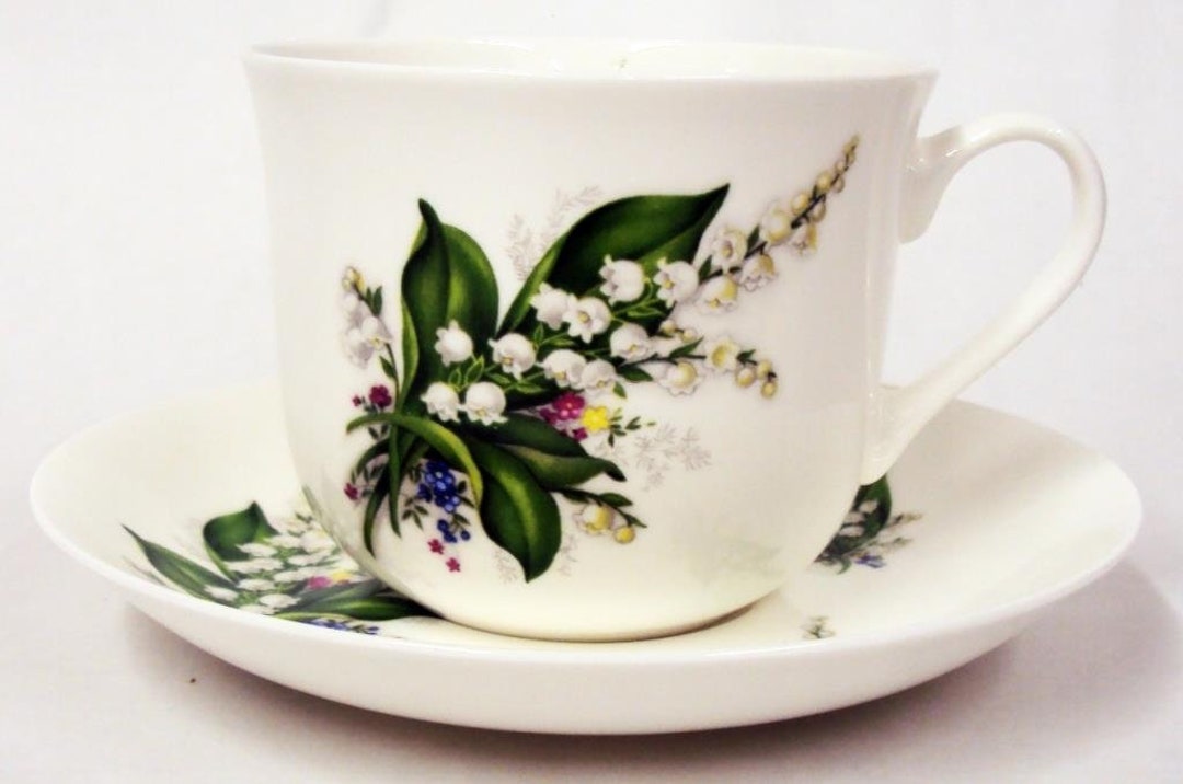Lily of the Valley Breakfast Cup & Saucer Large Jumbo Fine Bone China ...