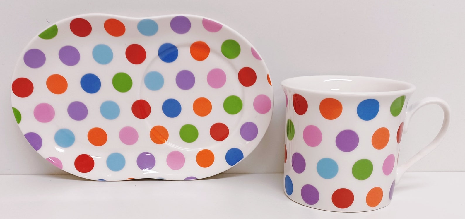 Polka Dots TV Tray Multicolour Spotty Fine China Mug 250 Ml 8 Fl Oz and ...