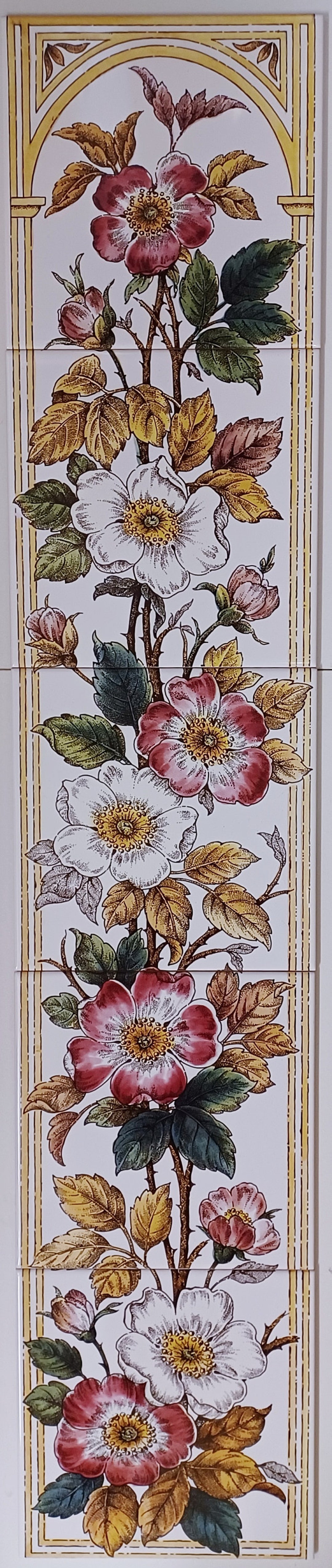 Wild Roses Ceramic Tile Mural Rose Decorative 5 Tiles 75 Cm X 15 Cm ...
