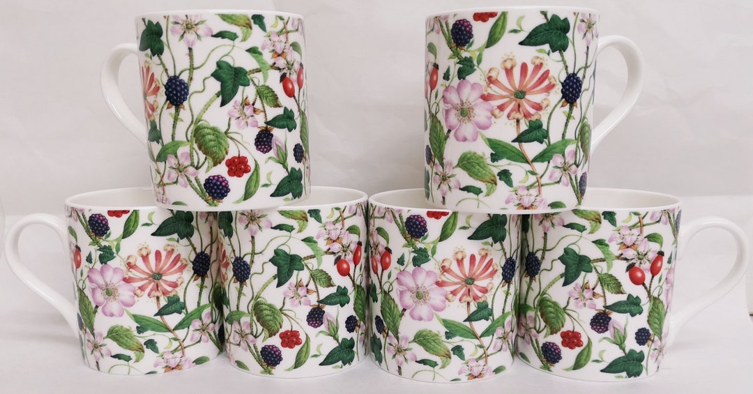 Hedgerow Bramble Mugs Set 6 Fine Bone China 9oz 275 Ml Balmoral Cups ...