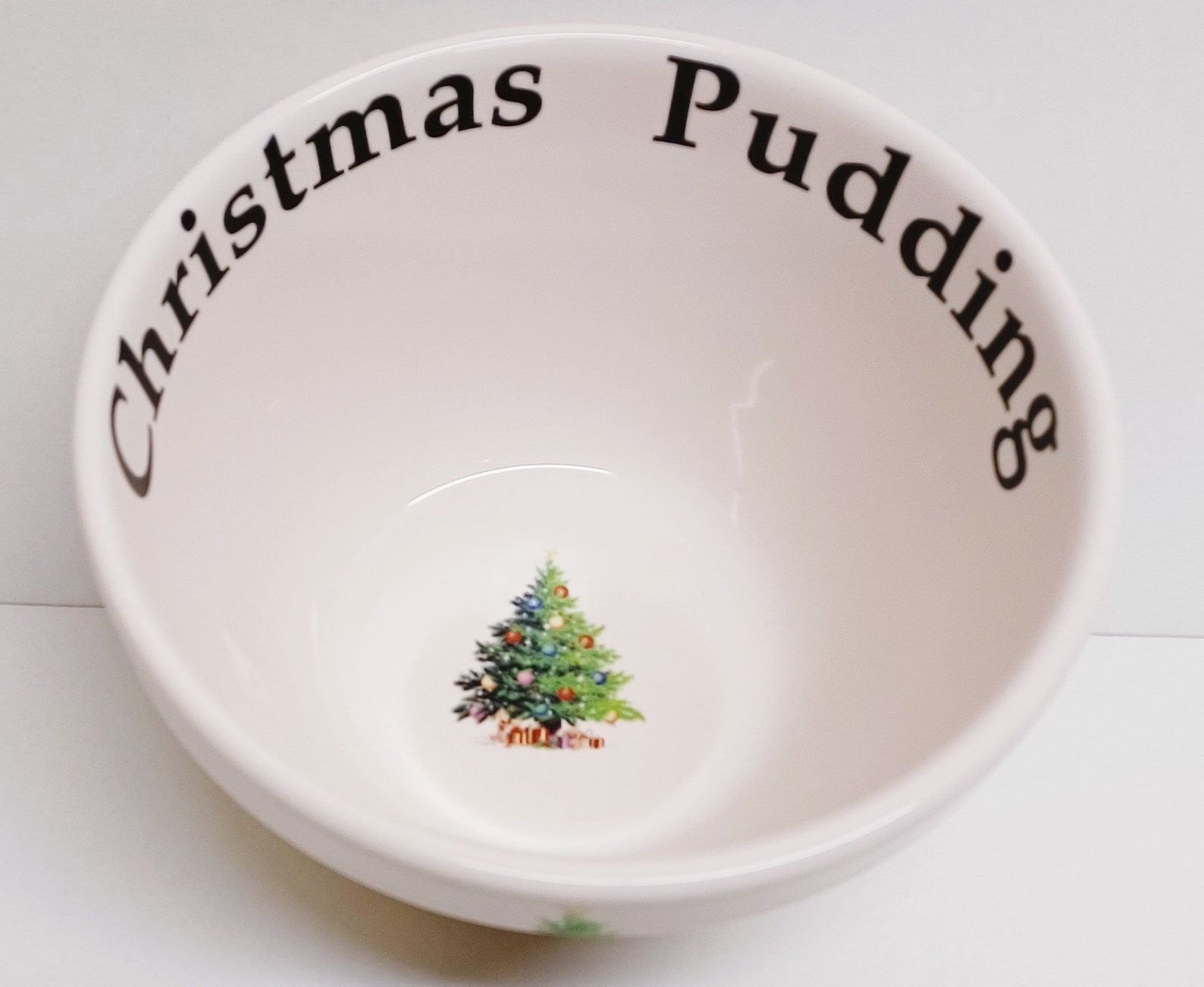 Xmas Tree Christmas Pudding Ceramic Decorated Baking Bowl Basin 35 Oz ...