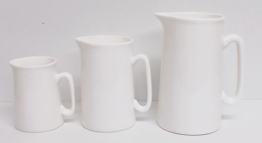 White Jugs Set of 3 Bone China Simply Plain Pitchers 2 Pint 1 Pint and ...