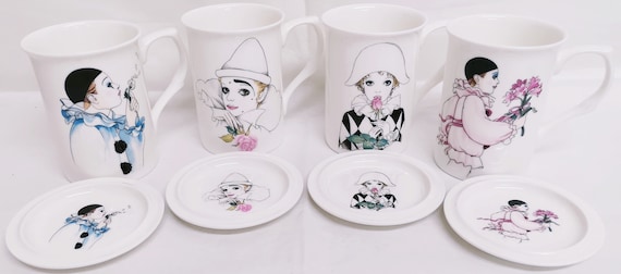 Pierrot & Harlequin 4 Mugs and 4 Coasters Matching Fine Bone - Etsy UK