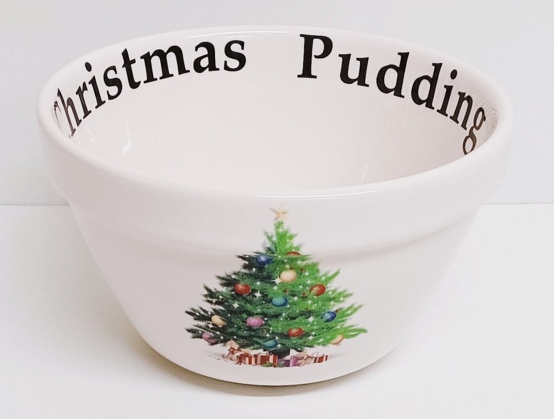 Xmas Tree Christmas Pudding Ceramic Decorated Baking Bowl Basin 35 Oz ...