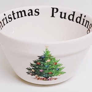 Xmas Tree Christmas Pudding Ceramic Decorated Baking Bowl Basin 35 Oz ...