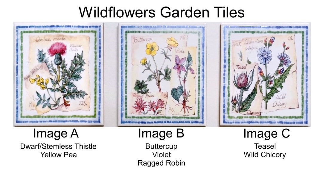 Wildflowers Garden Art Ceramic Tile 6" 15 Cm Floral Decorative Wall ...