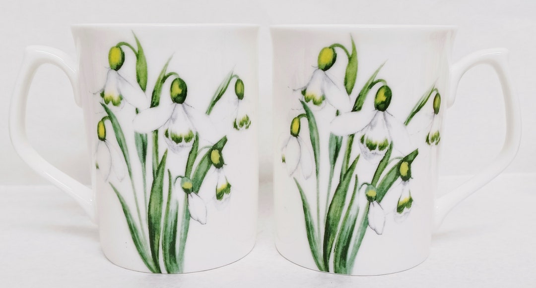 Snowdrop Mugs Set of 2 Bone China White Flowers Floral 275 Ml 9.5oz ...