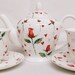 Hearts & Red Roses Tea Set for Two Fine Bone China 1 Teapot 2 Cups and ...