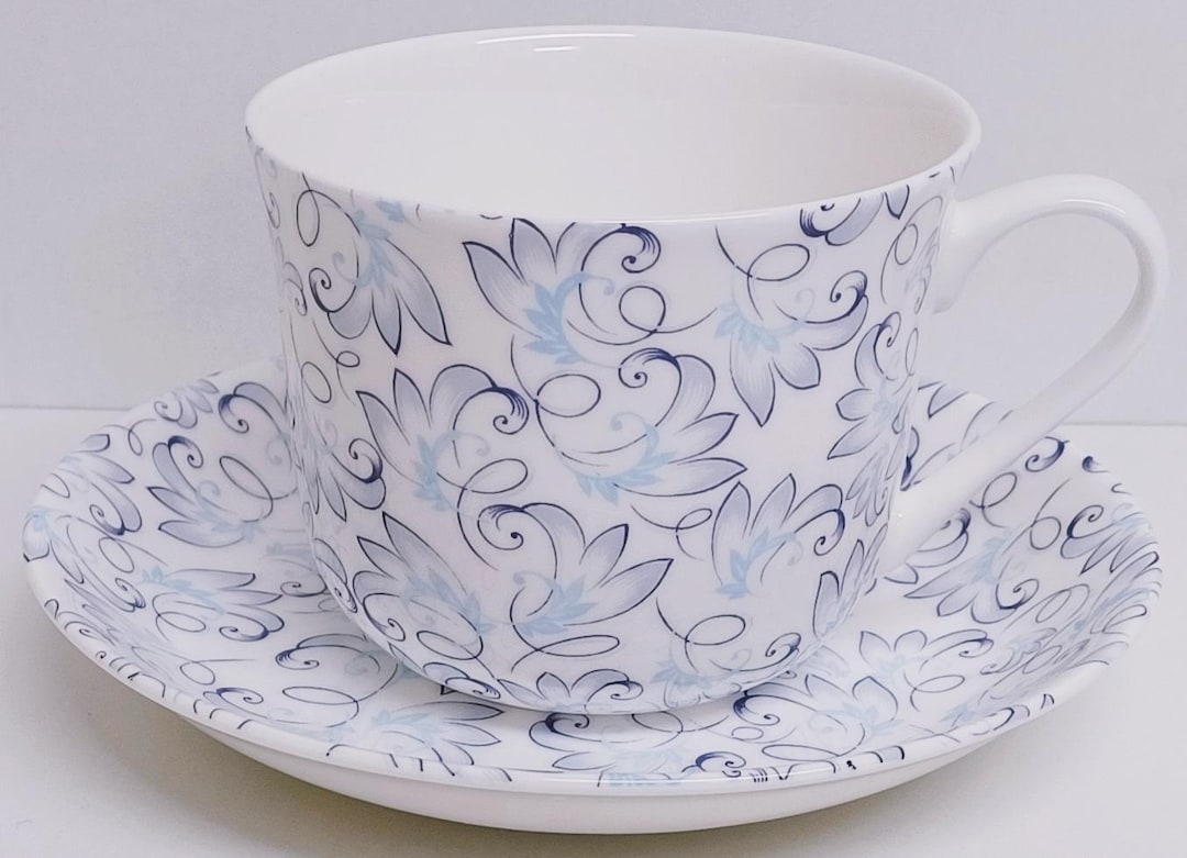 Royale Cup and Saucer Bone China Breakfast Jumbo 425ml 15fl Oz Blue ...