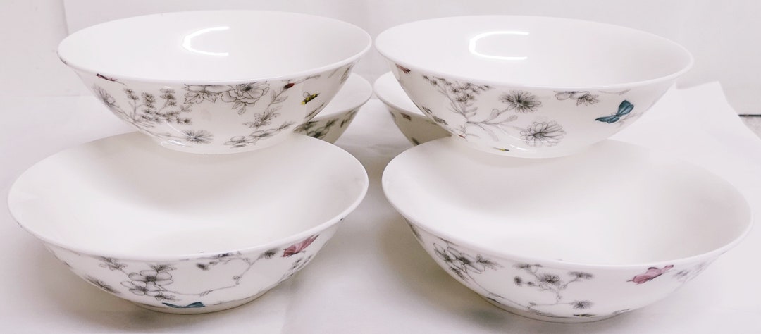 Secret Garden Bowls Set 6 Fine Bone China Flowers Butterflies and Bees ...