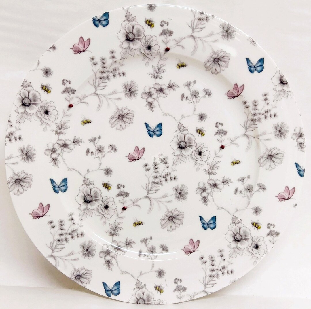 Secret Garden Plates Set of 6 Fine Bone China 10.5" 27 Cm Flowers Bees ...