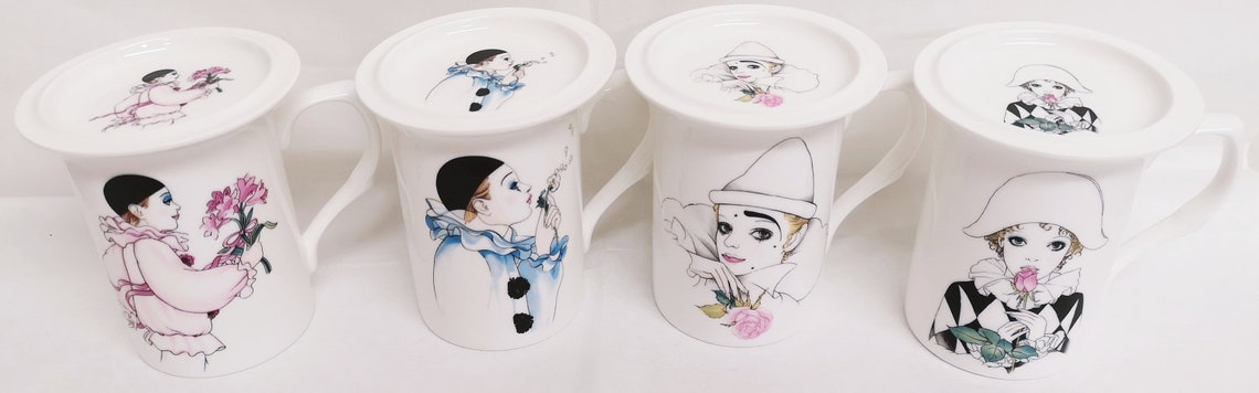 Pierrot & Harlequin 4 Mugs and 4 Coasters Matching Fine Bone - Etsy UK