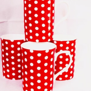 Red Dots Mugs Set of 4 Fine Bone China 300 Ml Spotty Cups Hand ...