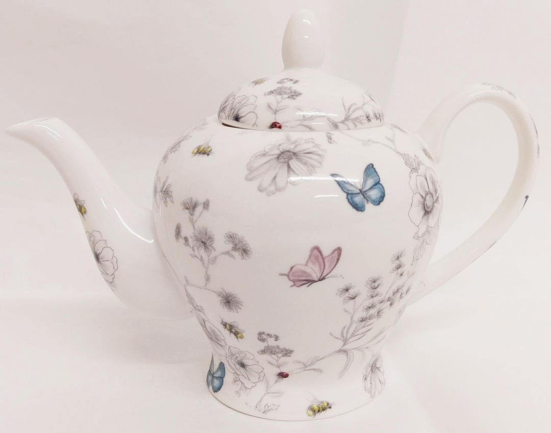 Secret Garden Teapot Bone China 20oz Flowers Butterflies Bees Small ...