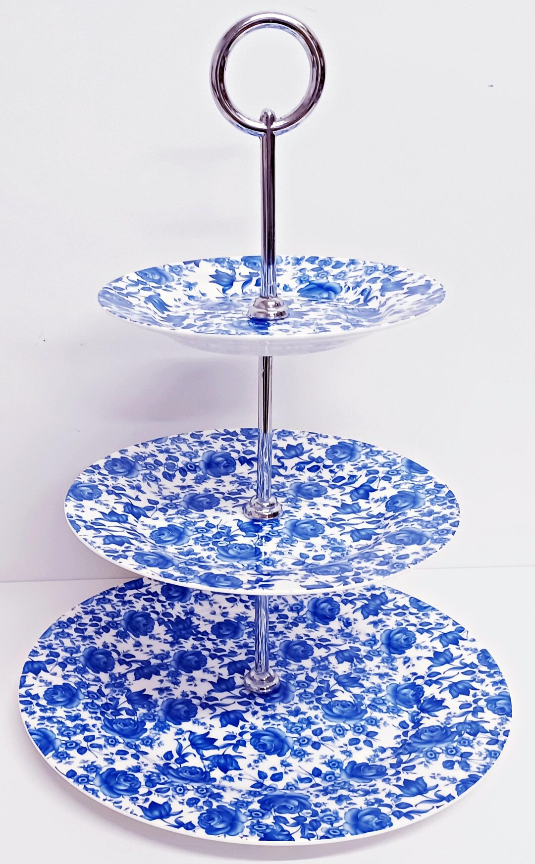 Delft Blue 3 Tier Cake Stand Fine Bone China Flowers Floral Sandwiches ...