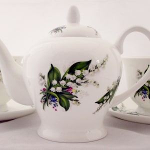Lily of the Valley Tea Set for Two Fine Bone China 1 Teapot 2 Cups and ...
