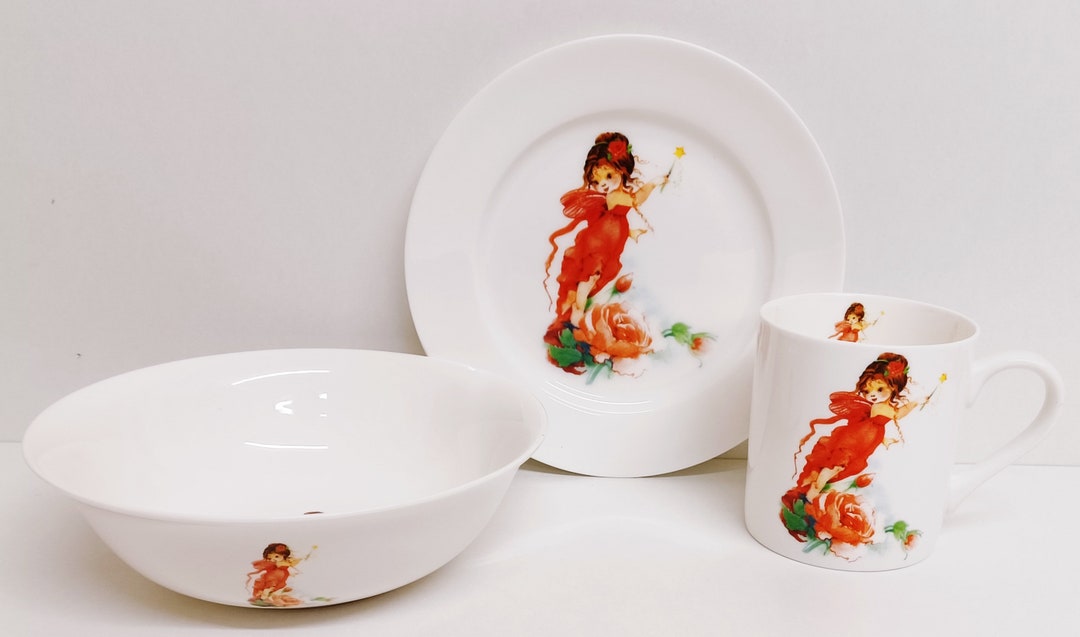 Floral Fairy Red Breakfast Set 3 Piece Fine Bone China Girls Kids ...