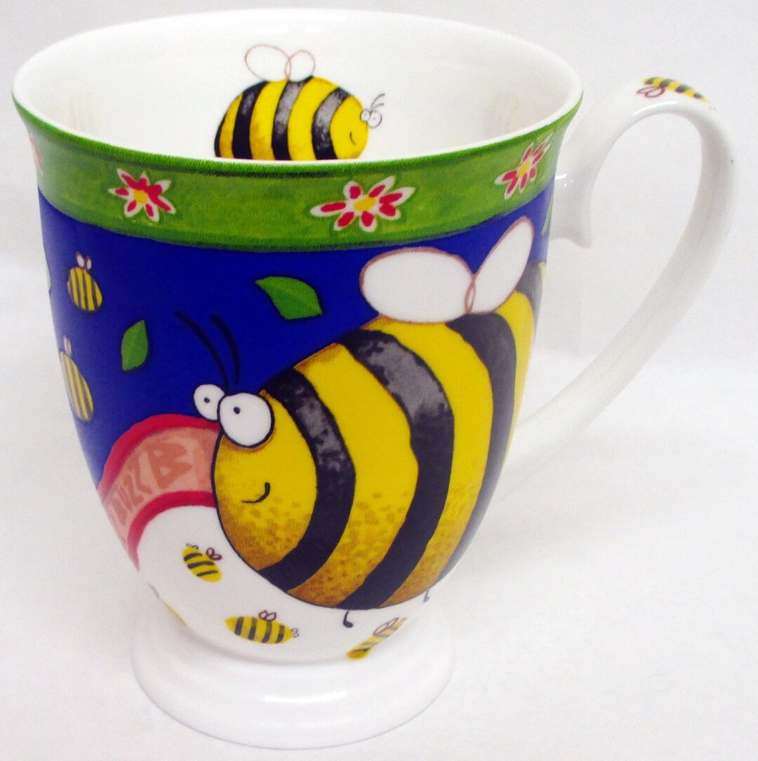 Bees Mug Fine Bone China Royal Colourful Bumblebee Cup Hand Decorated ...