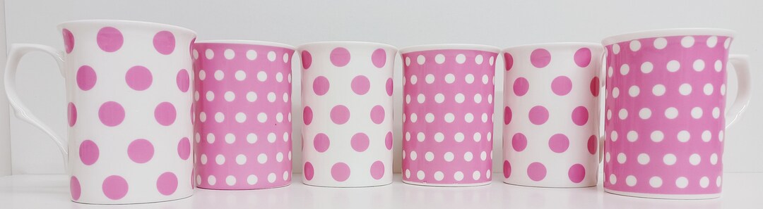 Pink Dots & Spots Mugs Set of 6 Fine Bone China 300 Ml Cups Hand ...