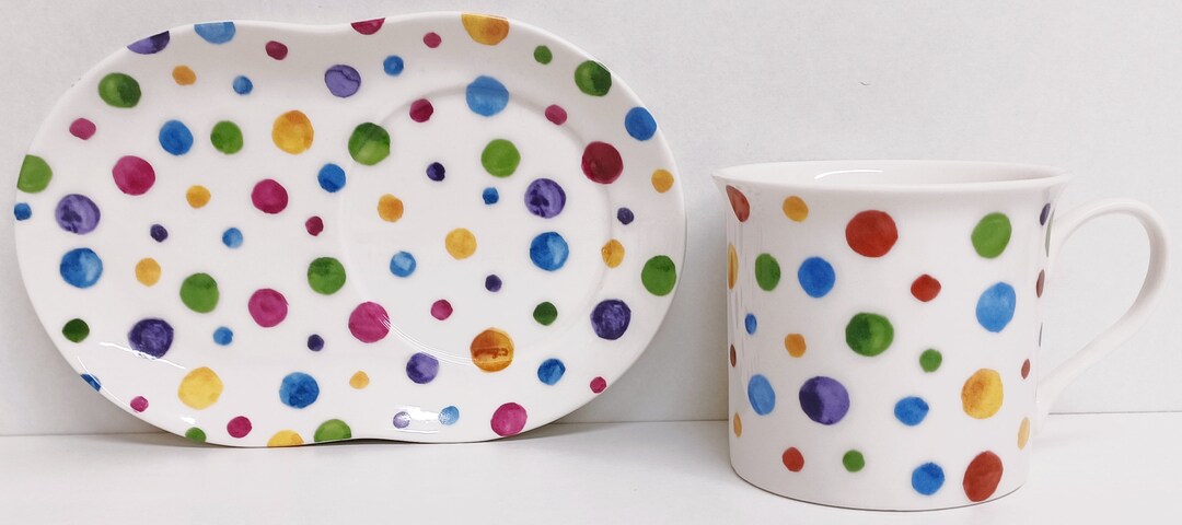 Multicolour Polka Dots Painted Effect TV Tray Spotty Bone China Mug 250 ...