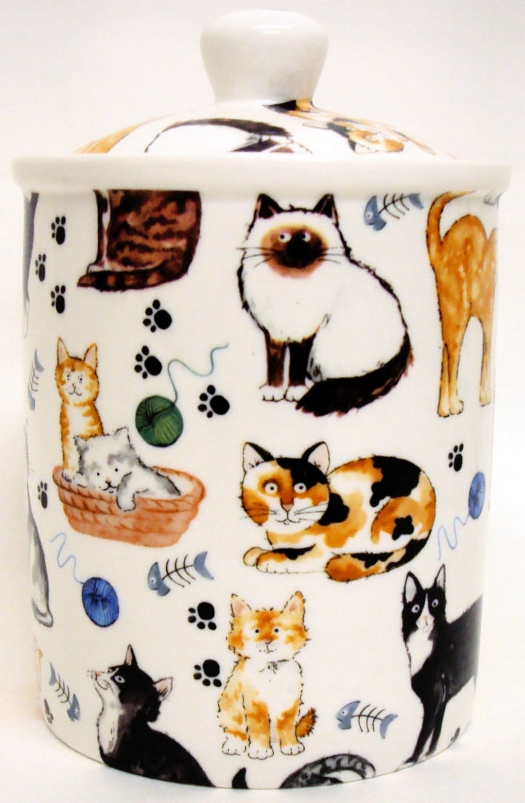 Cats Canister Fine Bone China Pets Kittens Storage Jar With Seal Hand ...