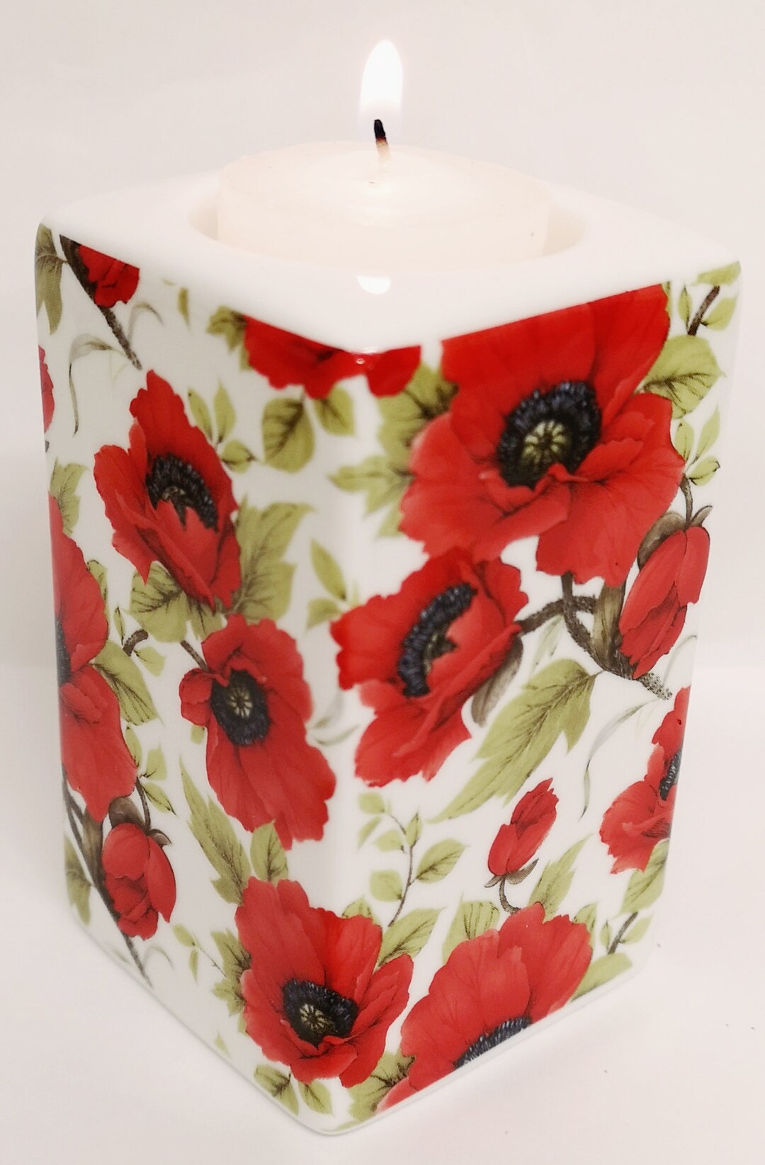 Red Poppy Candle Holder Fine Bone China Poppies Tea Light Hand ...