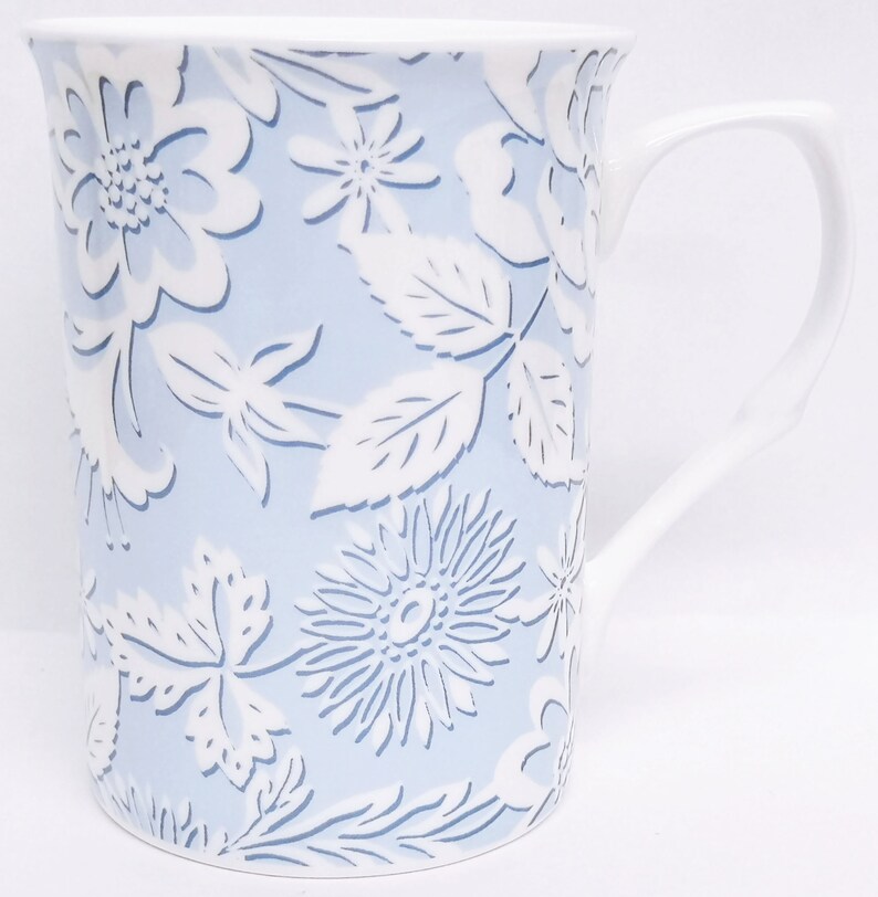 Lace Blue Mugs Set of 6 Fine Bone China Windsor Light Blue & White ...