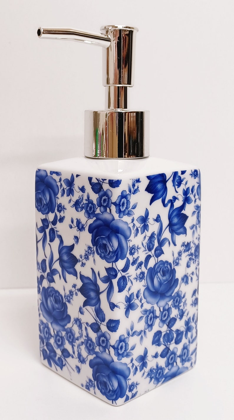 Delft Blue Soap Dispenser Porcelain 200 Ml 7oz Blue Roses Floral Liquid ...