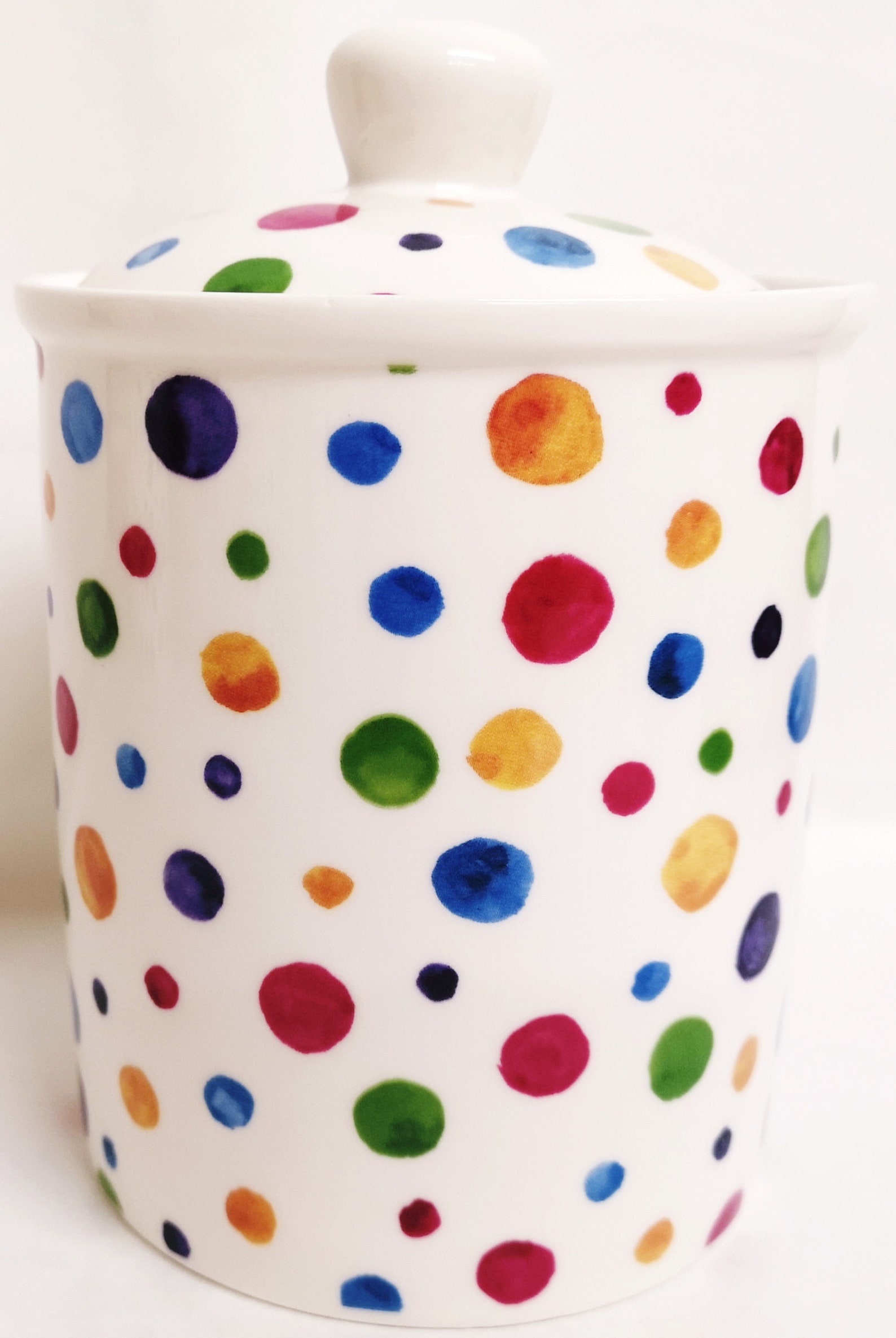 Polka Dots Painted Effect Sugar Canister Fine Bone China Storage Jar ...