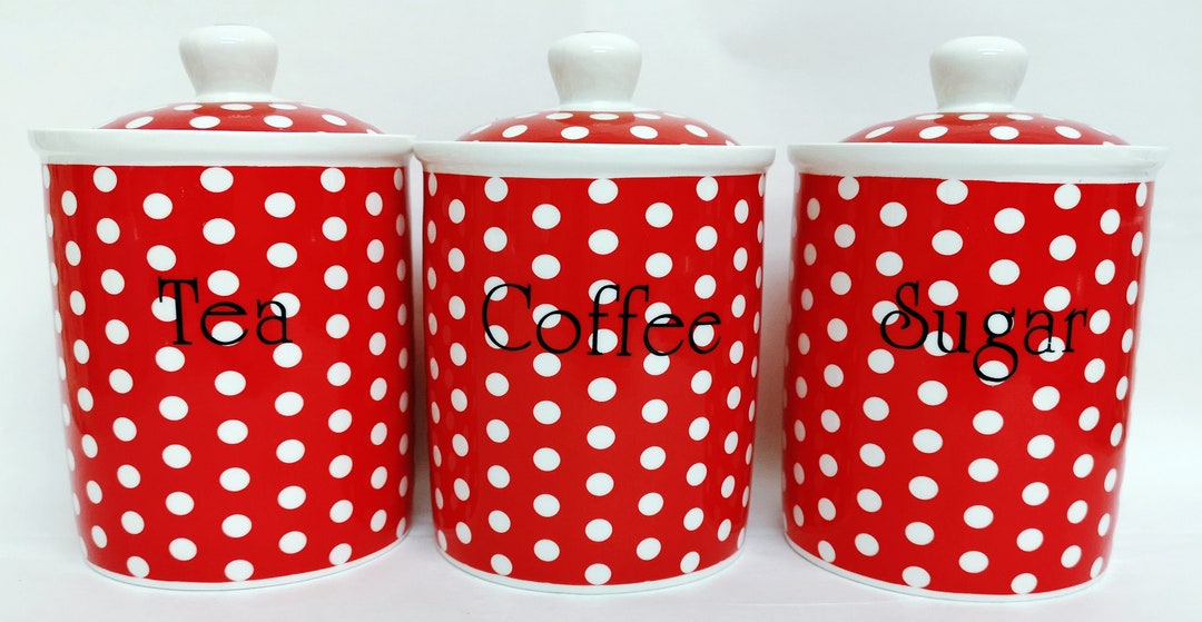 Red Dots Tea Coffee Sugar Fine Bone China Canisters Storage Jars - Etsy
