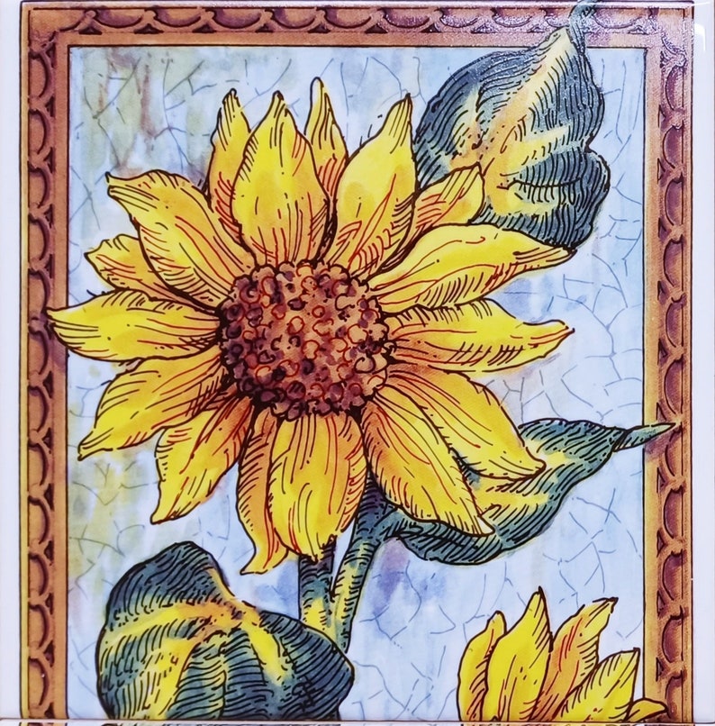 Sunflowers Ceramic Tile Mural Sunflower Vase Decorative 5 Tiles 75 Cm X ...