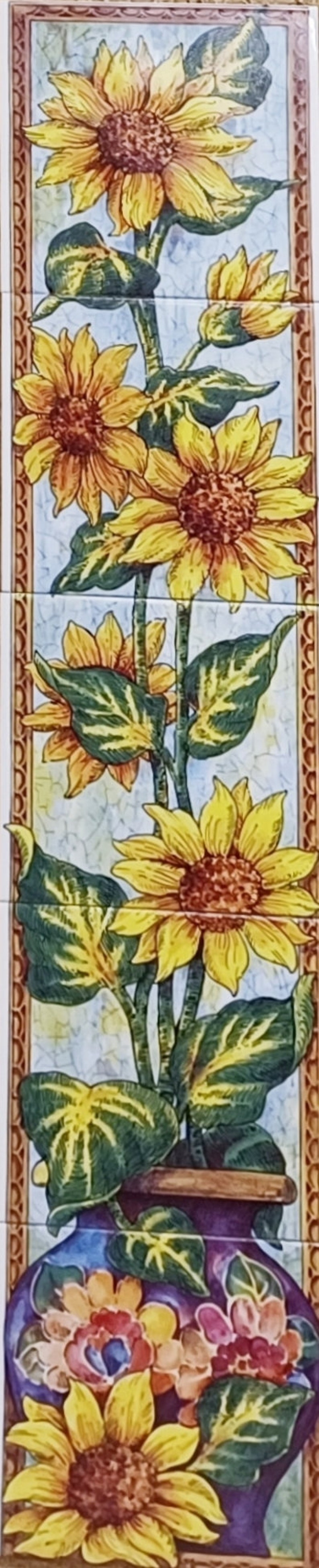 Sunflowers Ceramic Tile Mural Sunflower Vase Decorative 5 Tiles 75 Cm X ...