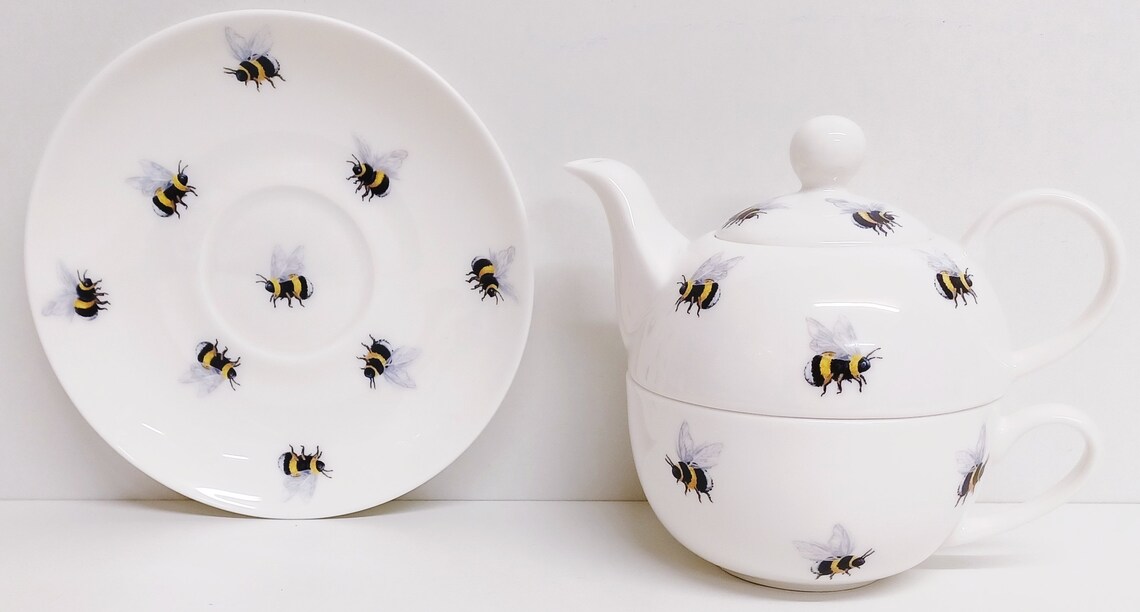 Bees Tea for One Fine Bone China Bumble Bee Tea Pot Cup and Saucer Set ...