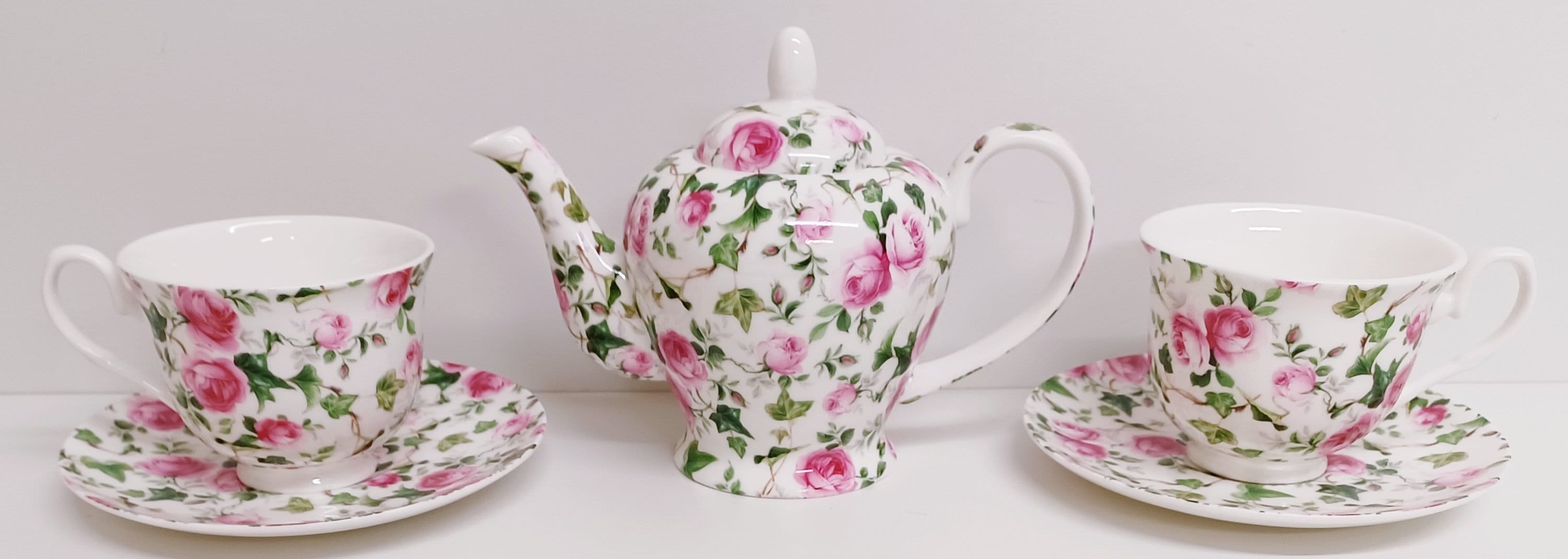 Ivy Rose Pink Tea Set for Two Fine Bone China Teapot 20fl Oz 2 Tea Cups ...