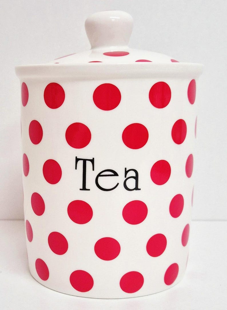 Red Spots Tea Canister Fine Bone China Spotty Storage Jar Hand ...