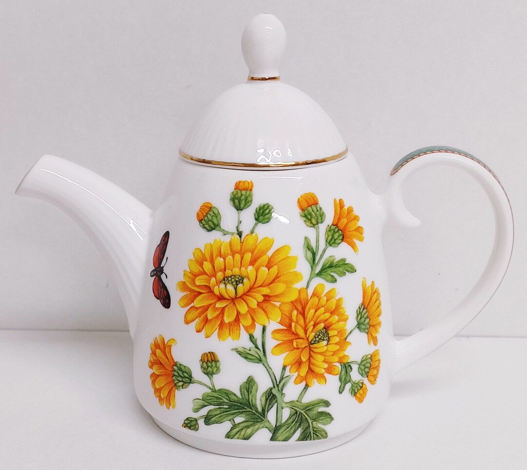 Hudson & Middleton Chrysanthemum Small Tea Pot Yellow Floral Collectors ...