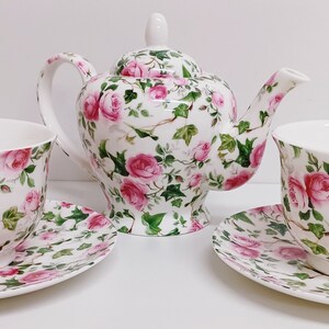 Ivy Rose Pink Tea Set for Two Fine Bone China Teapot 20fl Oz 2 Tea Cups ...