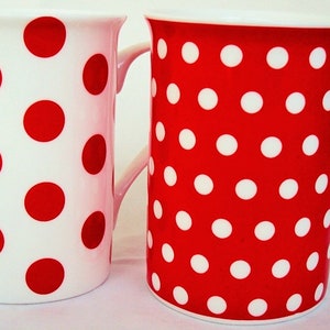 Red Dots & Spots Mugs Set of 6 Fine Bone China 300 Ml Spotty Cups Hand ...
