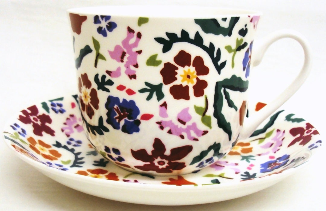 Wild Flower Painted Effect Cup & Saucer Fine Bone China Large Jumbo 425 ...