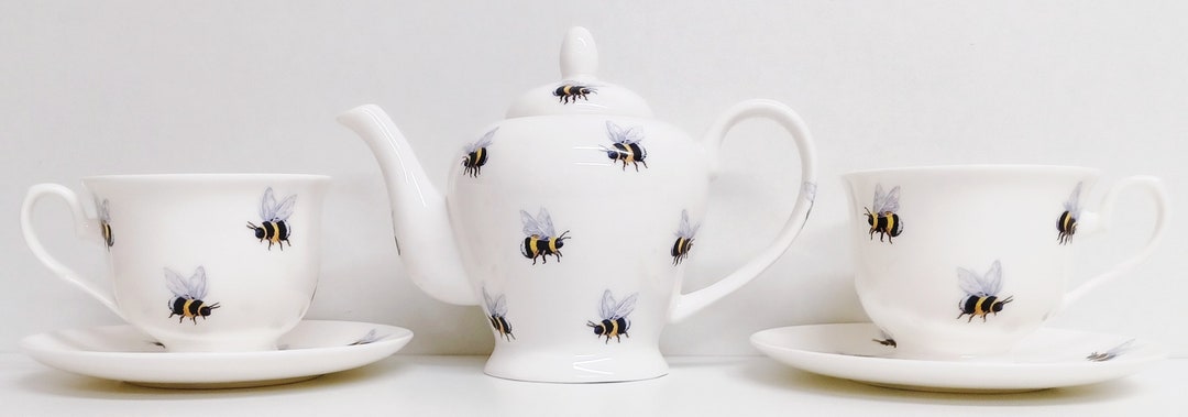 Bees Tea Set for Two Fine Bone China Bumblebee Small Teapot & 2 Cups ...