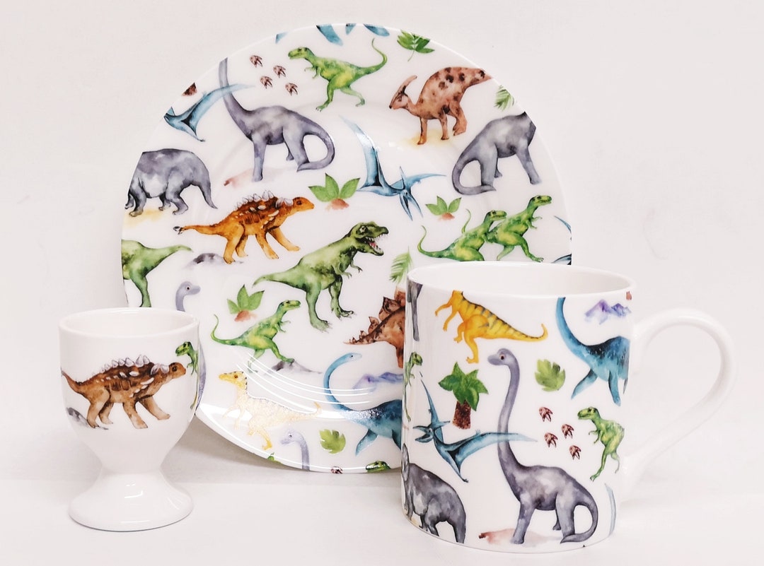 Dinosaurs Breakfast Set 3 Piece Fine Bone China Kids Children Set Dinos ...