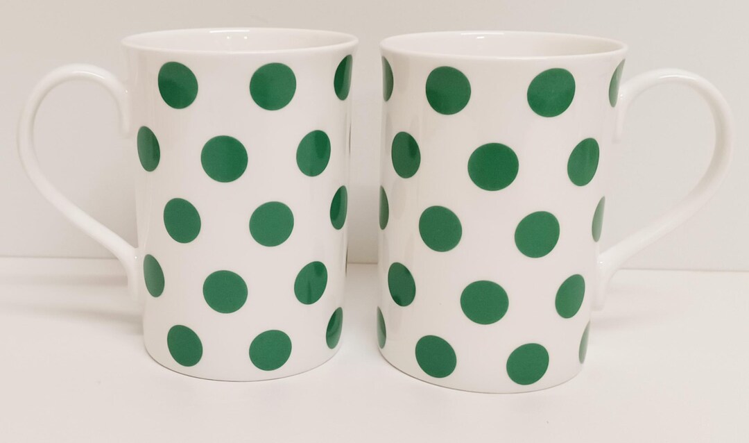 Green Spots Mugs Set of 2 Fine Bone China 300 Ml Windsor Green Polka ...