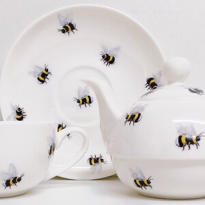 Bees Tea for One Fine Bone China Bumble Bee Tea Pot Cup and Saucer Set ...