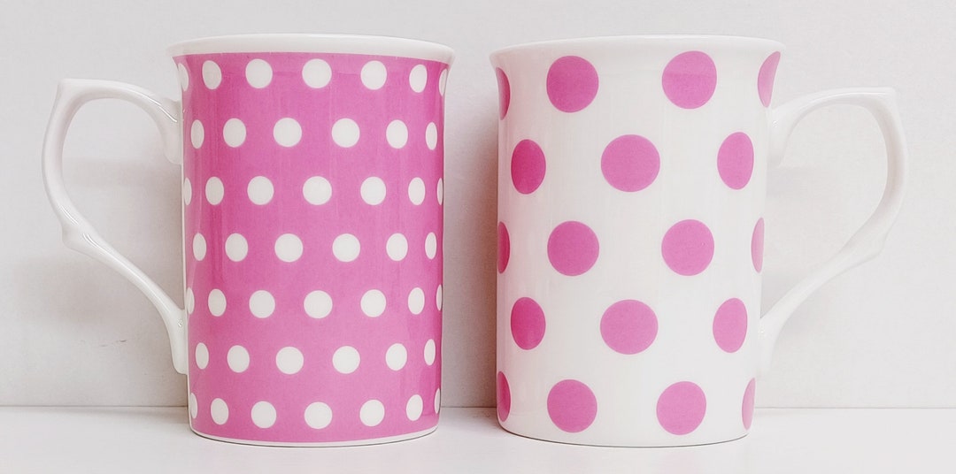 Pink Dots & Spots Mugs Set of 2 Fine Bone China 300 Ml Cups Hand ...