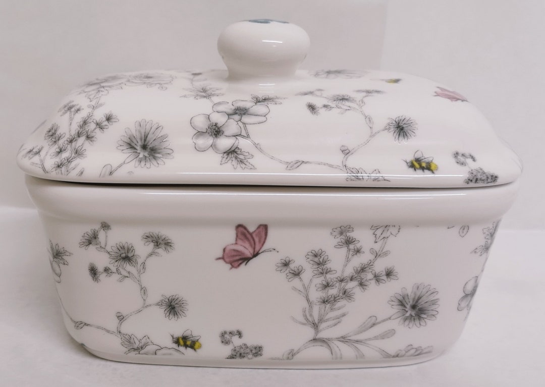 Secret Garden Butter Dish Fine Bone China Flowers Butterflies Bees ...