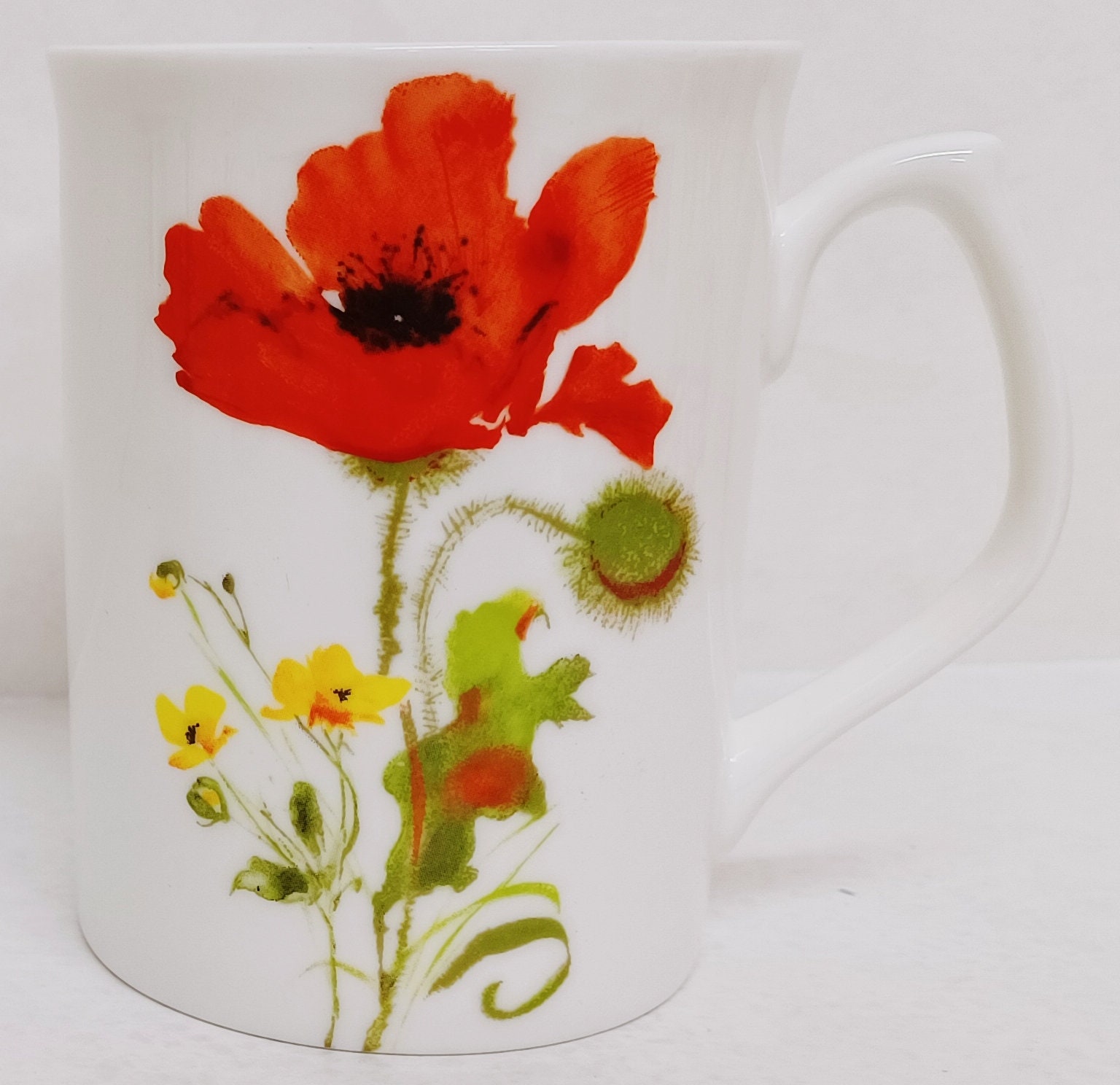 Poppy Mugs Set of 2 Bone China Red Floral 275 Ml 9.5oz Topaz Cups Hand ...