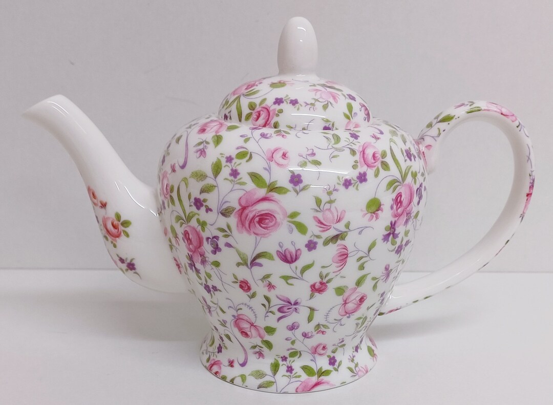 Royal Chelsea Teapot 20 Fl Oz Fine Bone China Pink & Purple Flowers ...